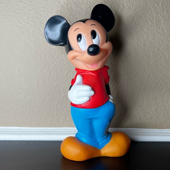 Disney | Toys | Vintage Disney Mickey Mouse Bank 97s Rubber Toy Plastic ...